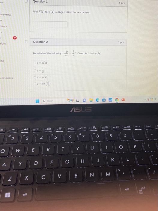 Solved Find f′(1) for f(x)=ln(x). (Give the exact value) | Chegg.com