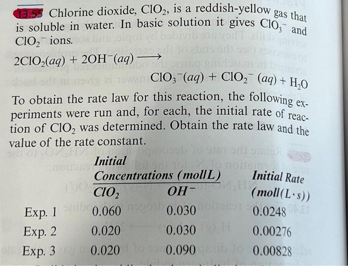Solved 13.55 Chlorine dioxide, ClO2, is a reddish-yellow gas | Chegg.com