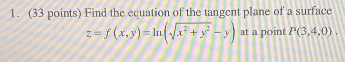 Solved 1. (33 points) Find the equation of the tangent plane | Chegg.com