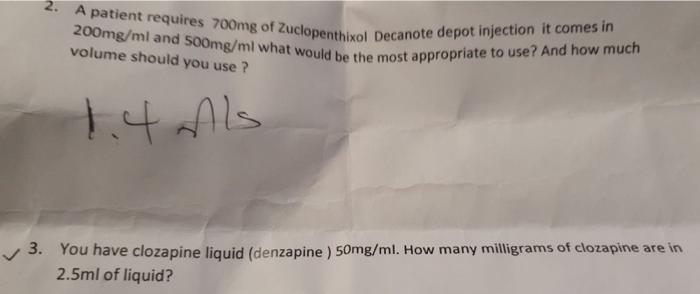 Solved 10. A patient is taking Clozapine liquid 250mg/5ml. | Chegg.com