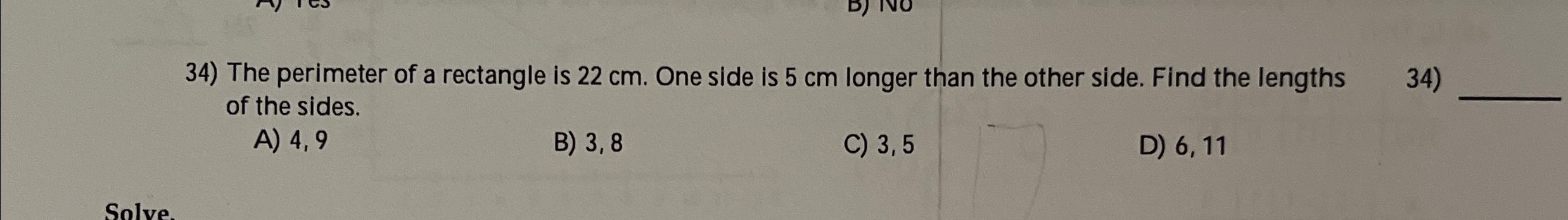 Solved The perimeter of a rectangle is 22cm. ﻿One side is | Chegg.com