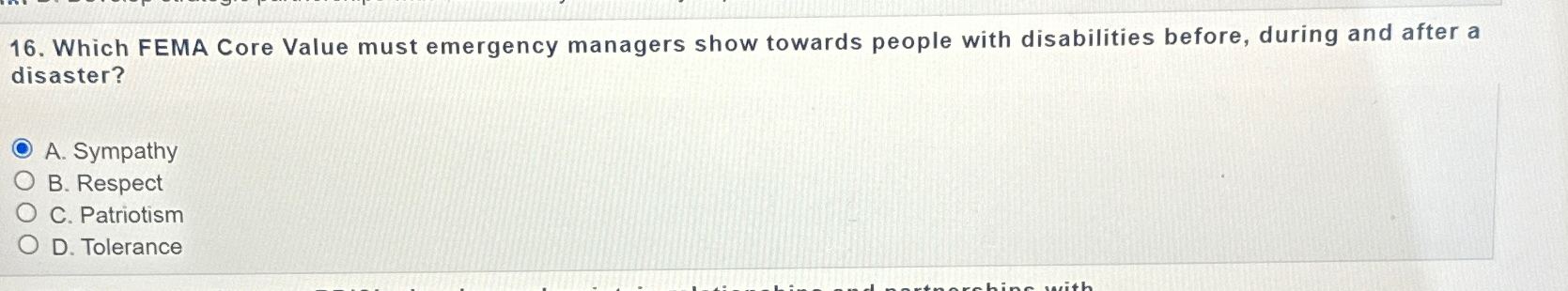 Solved Which FEMA Core Value must emergency managers show | Chegg.com