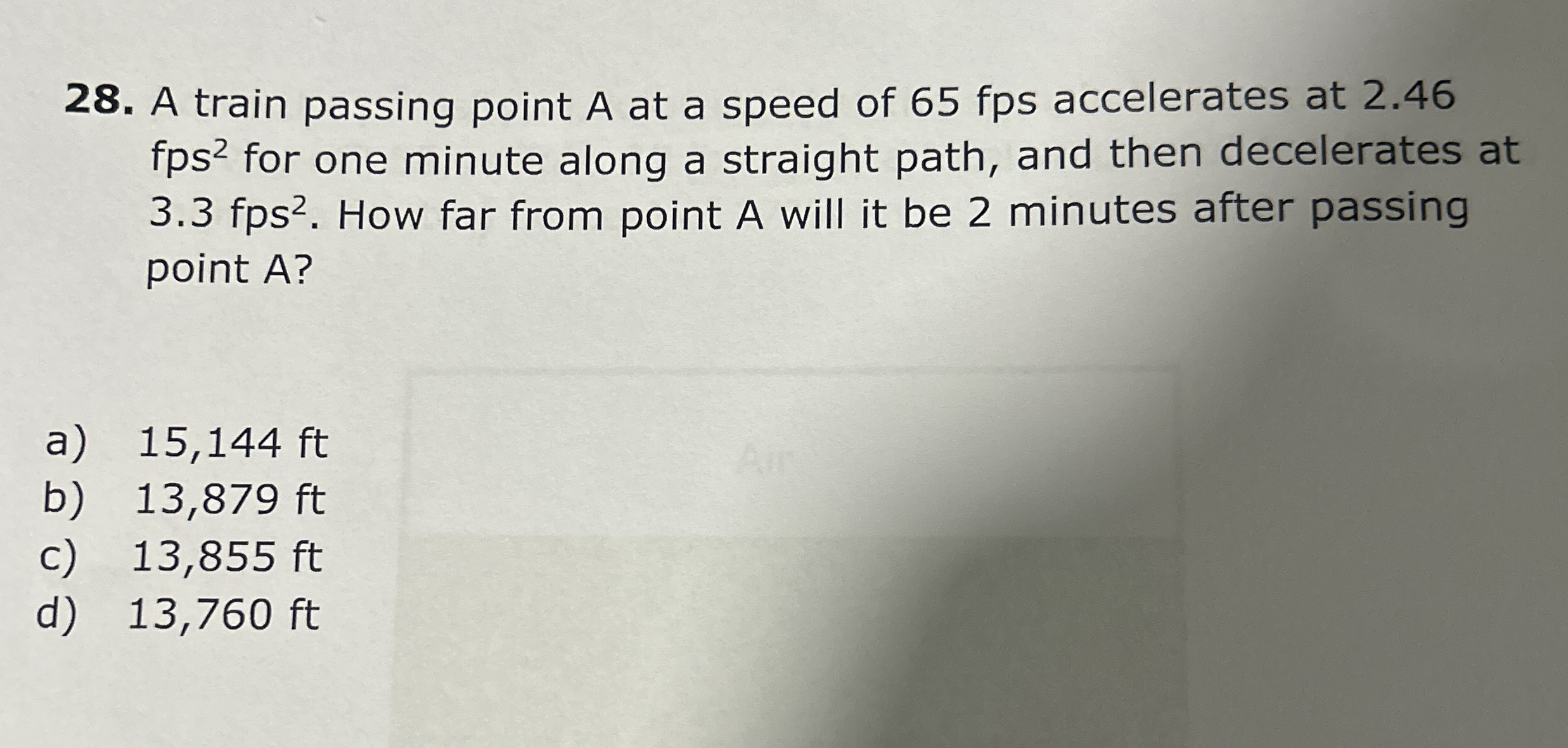 Solved A train passing point A ﻿at a speed of 65 ﻿fps | Chegg.com