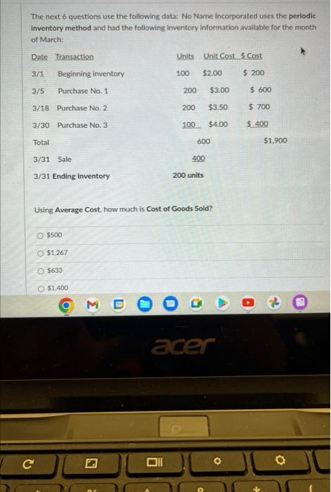 Solved The next 6 questions use the following data: No Name | Chegg.com