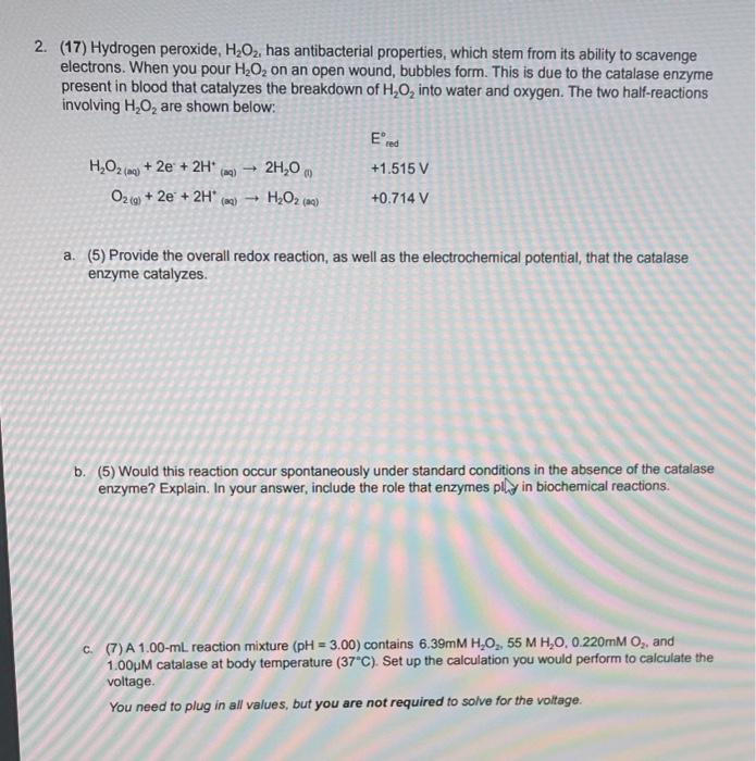 Solved 2. (17) Hydrogen peroxide, H2O2, has antibacterial | Chegg.com