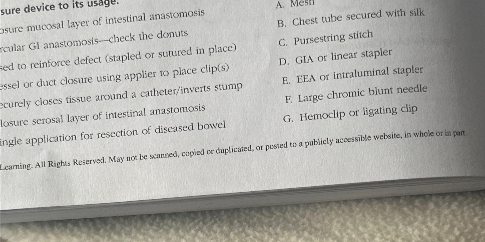 Solved psure mucosal layer of intestinal anastomosisB. | Chegg.com