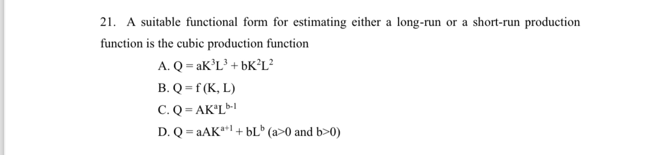 Solved A suitable functional form for estimating either a | Chegg.com