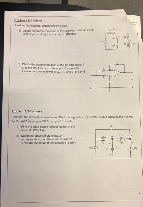 Solved Problem 1 (20 points) Consider the electrical | Chegg.com