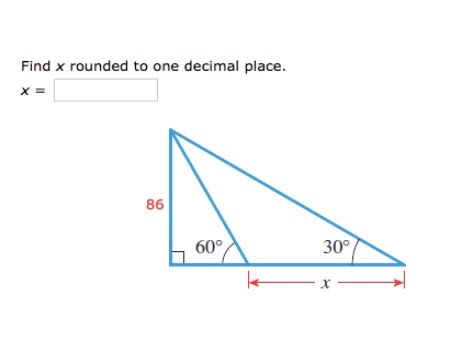 Solved Find x rounded to one decimal place. 60° ^ 30° | Chegg.com