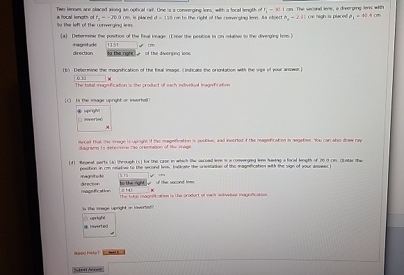 Solved Two lenses are placed alang an optiol rall. One 15 ﻿a | Chegg.com