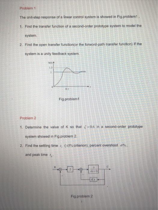 Solved Problem 1 The anit-step response of a linear control | Chegg.com