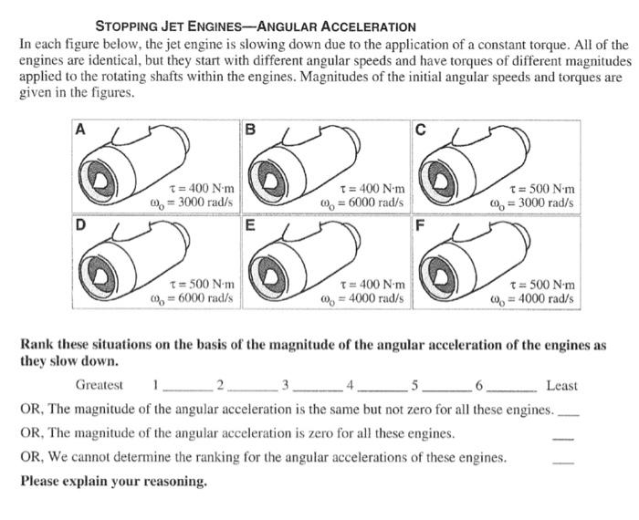 Solved STOPPING JET ENGINES-ANGULAR ACCELERATION In each | Chegg.com
