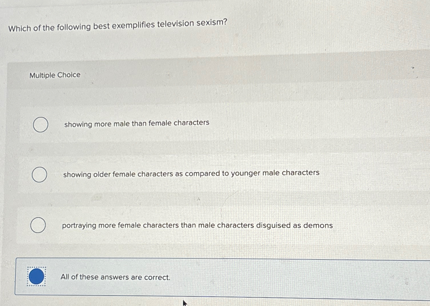 Solved Which of the following best exemplifies television | Chegg.com