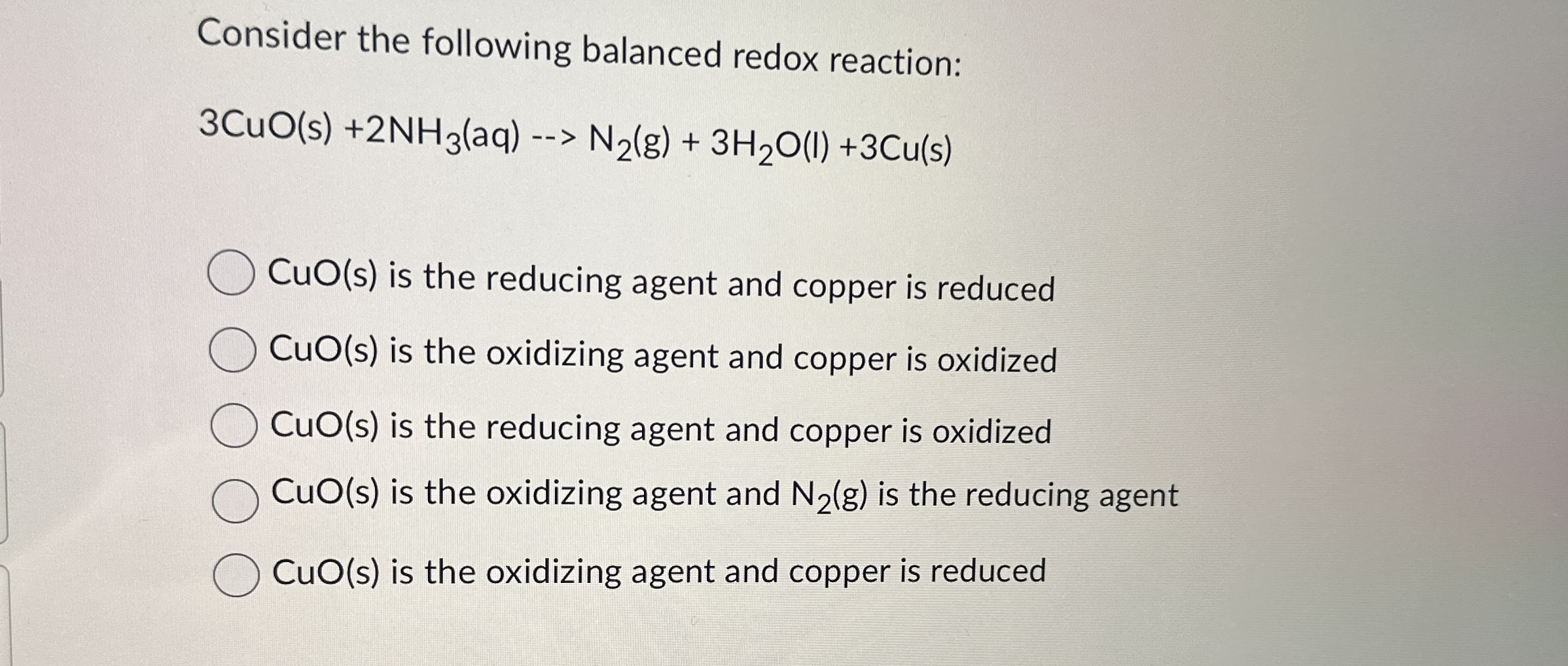 Solved Consider the following balanced redox | Chegg.com