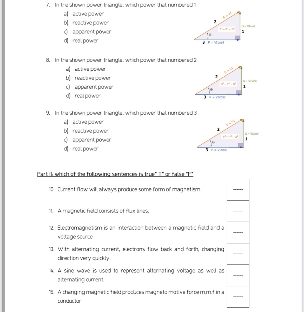 Solved In the shown power triangle, which power that | Chegg.com