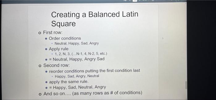 Creating a Balanced Latin Square o First row: • Order | Chegg.com