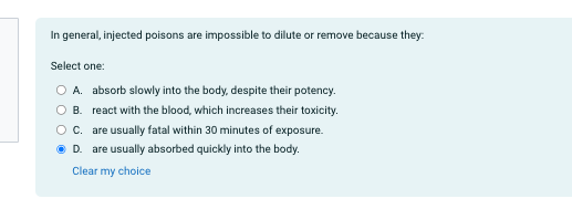 Solved In general, injected poisons are impossible to dilute | Chegg.com