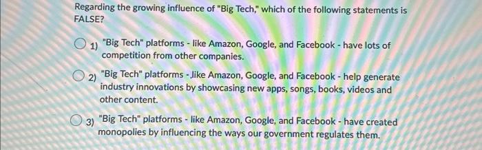 Regarding the growing influence of "Big Tech," which | Chegg.com