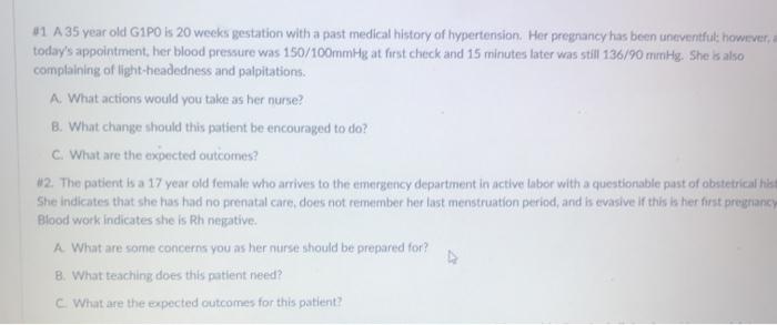 Solved 41 A 35 year old G1PO is 20 weeks gestation with a | Chegg.com