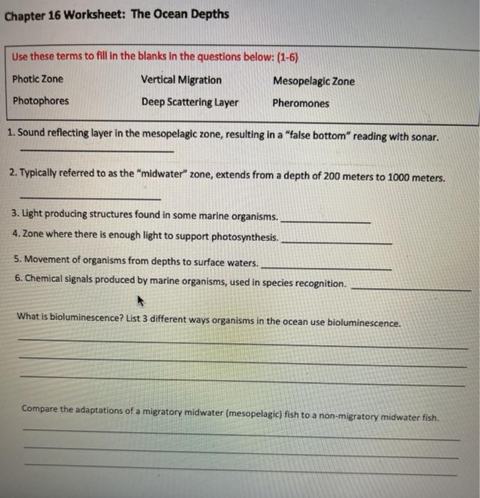 Solved Chapter 16 Worksheet: The Ocean Depths Use these | Chegg.com