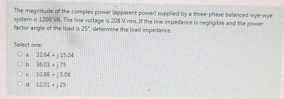 Solved The magnitude of the complex power (apparent power) | Chegg.com