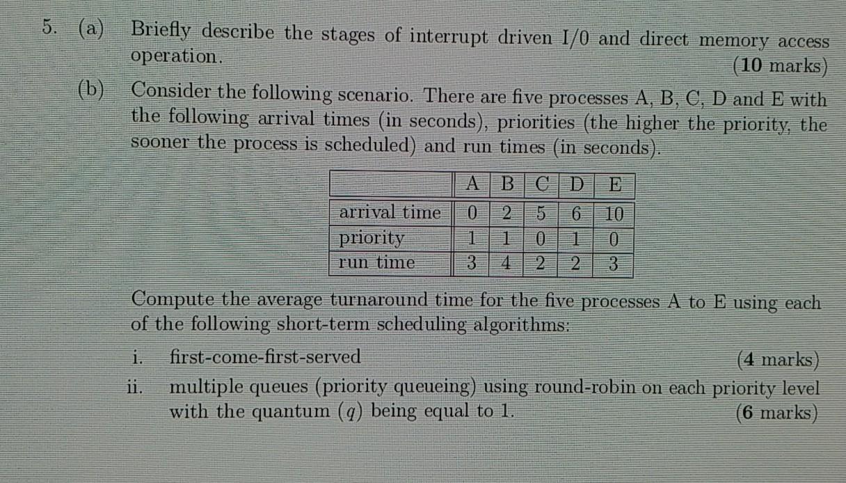 Solved 5. (a) Briefly describe the stages of interrupt | Chegg.com