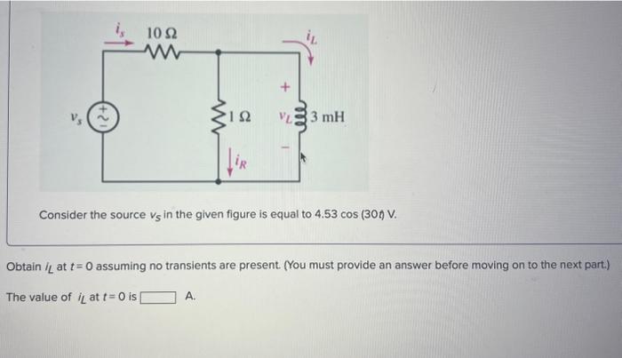 Solved Consider the source vS in the given figure is equal | Chegg.com