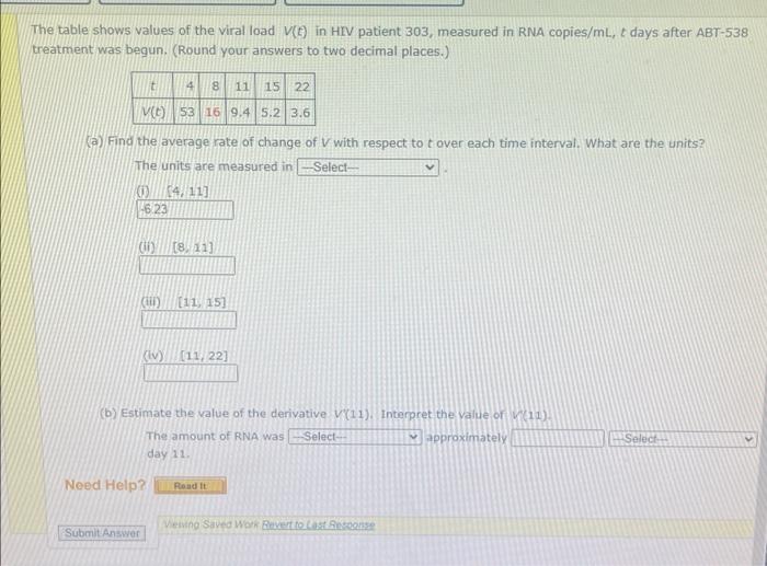 Solved The table shows values of the viral load V(t) in HEV | Chegg.com