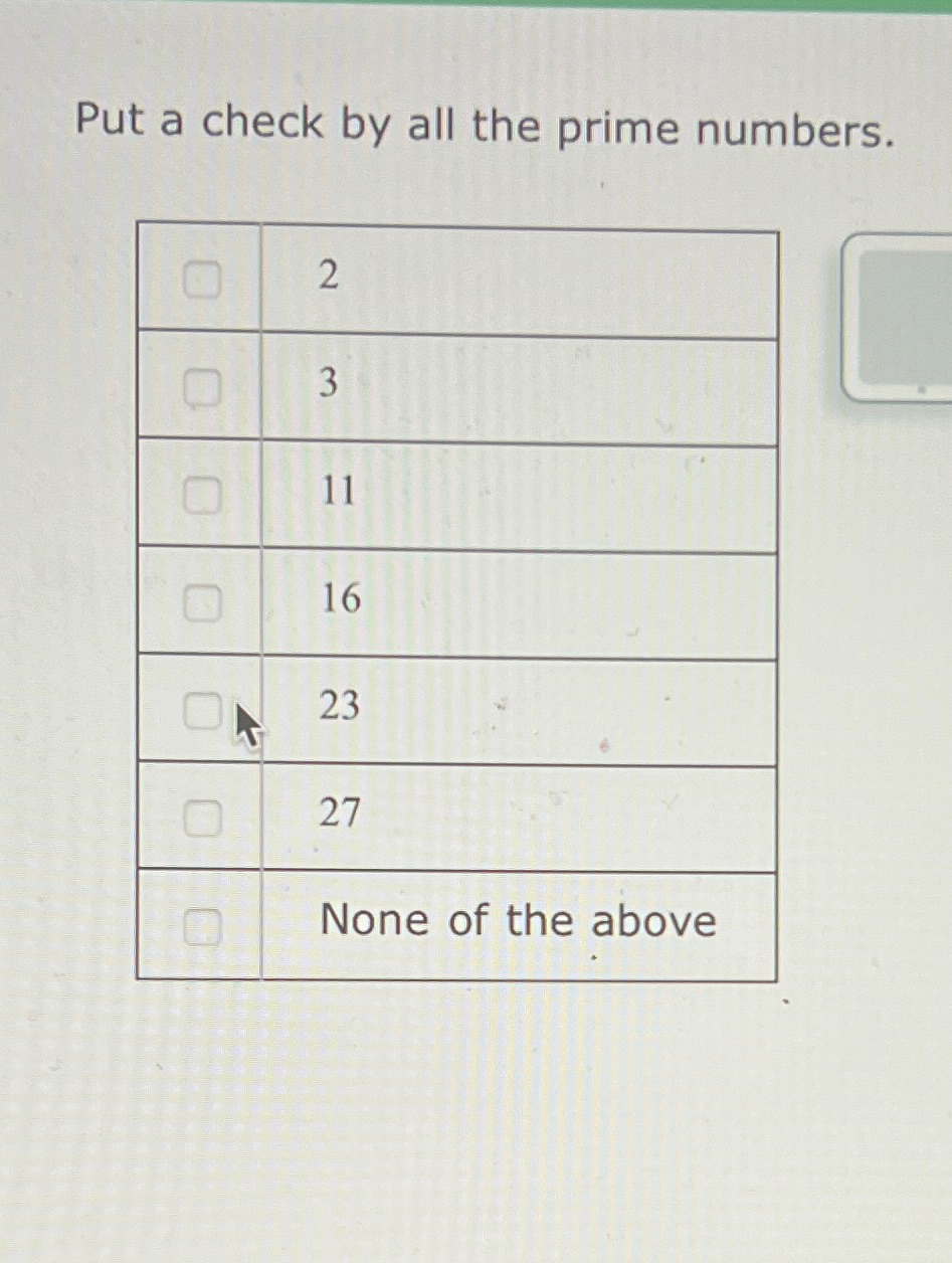 Solved Put a check by all the prime | Chegg.com