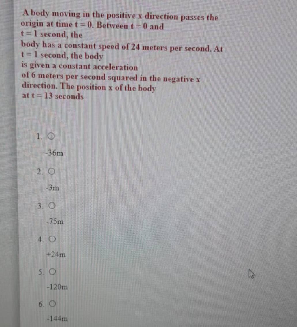 Solved A body moving in the positive « direction passes the | Chegg.com