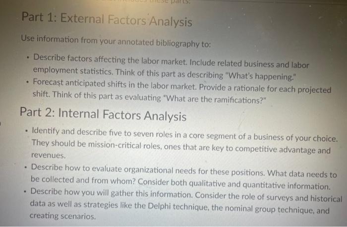 Solved Part 1: External Factors Analysis Use information | Chegg.com