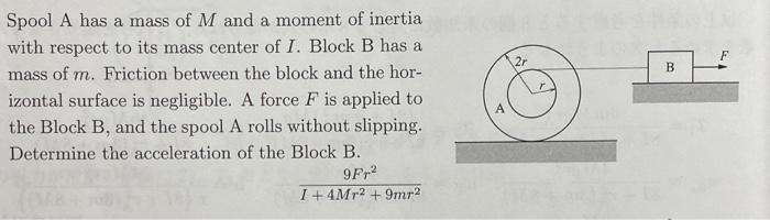 Solved Spool A has a mass of M and a moment of inertia with | Chegg.com