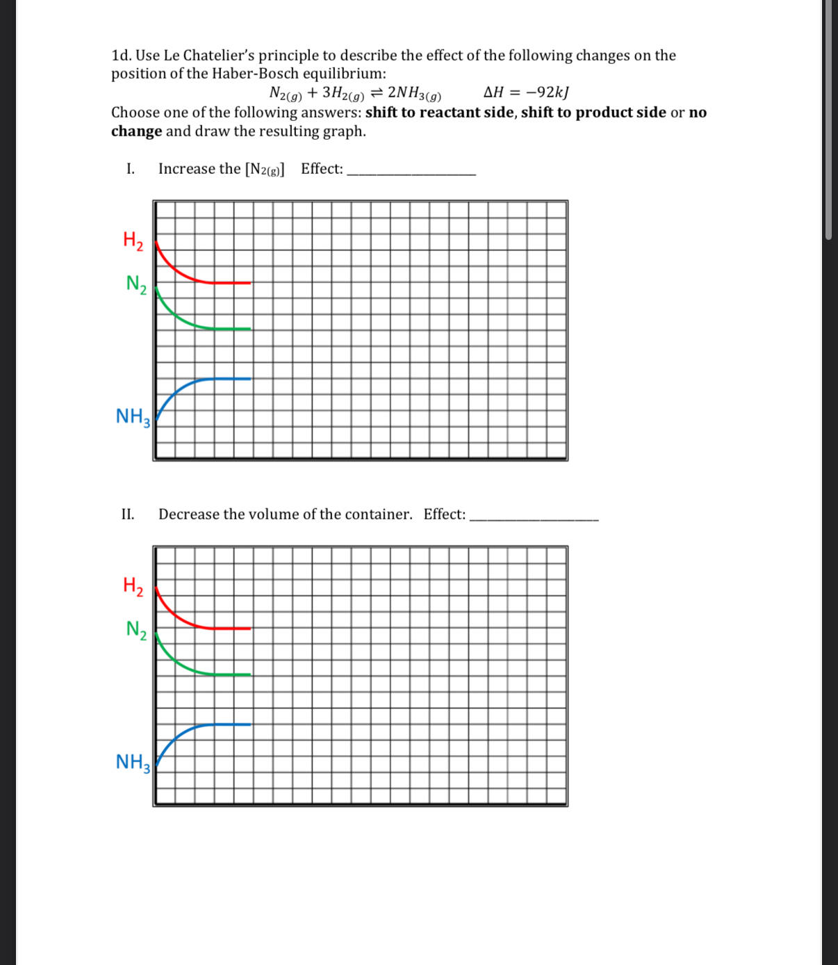 Solved 1d. ﻿Use Le Chatelier's principle to describe the | Chegg.com