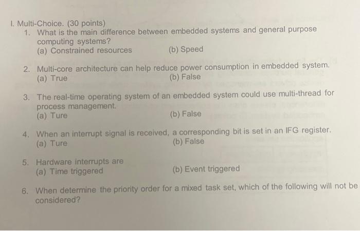 Solved Multi-Choice. (30 points) 1. What is the main | Chegg.com