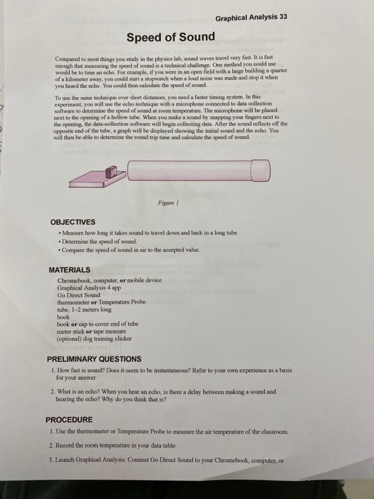 Solved Graphical Analysis 33 Speed of Sound Compared to most | Chegg.com