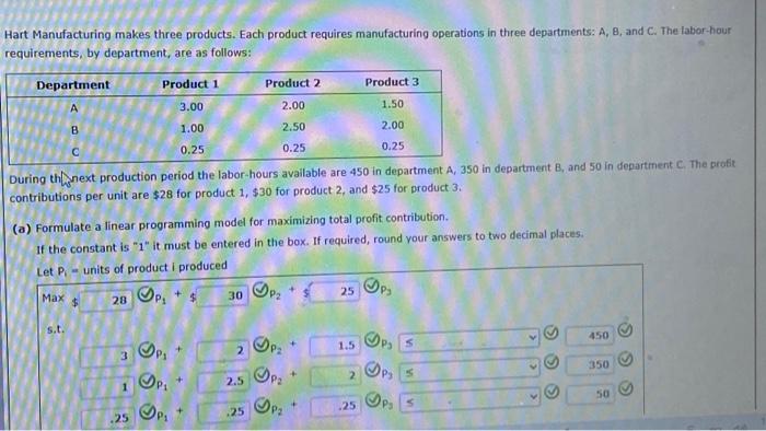 Solved Hart Manufacturing makes three products. Each product | Chegg.com