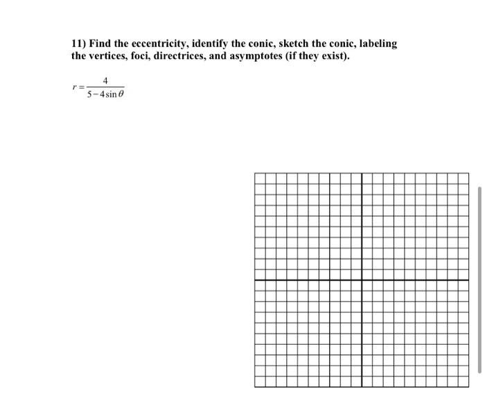 Solved 11) Find the eccentricity, identify the conic, sketch | Chegg.com