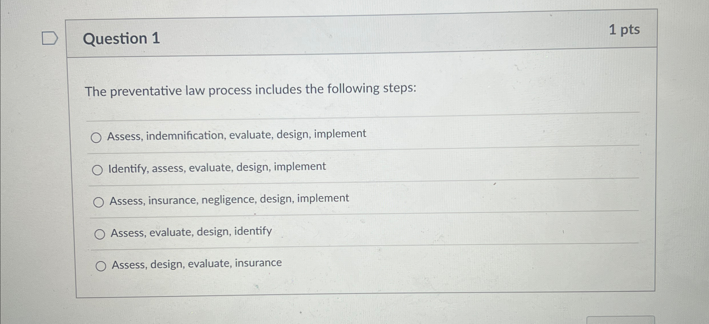 Solved Question 11ptsThe preventative law process includes | Chegg.com