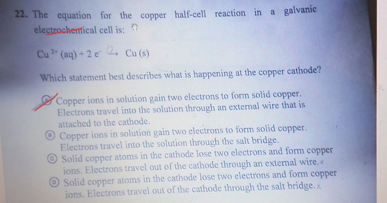 Solved The equation for the copper half-cell reaction in a | Chegg.com