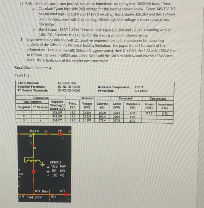 1) Calculate the transformer positive sequence | Chegg.com