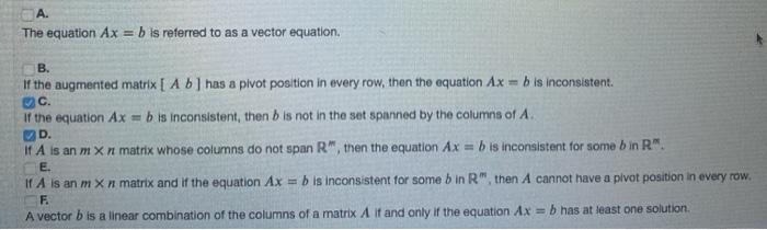 Solved A. The equation Ax = b is referred to as a vector | Chegg.com