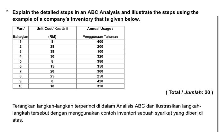 Solved Explain the detailed steps in an ABC Analysis and | Chegg.com