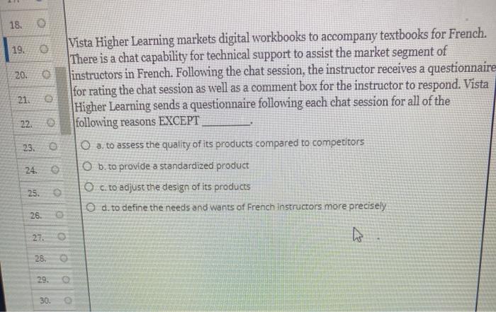 Solved 18. 19. 20. Vista Higher Learning markets digital | Chegg.com
