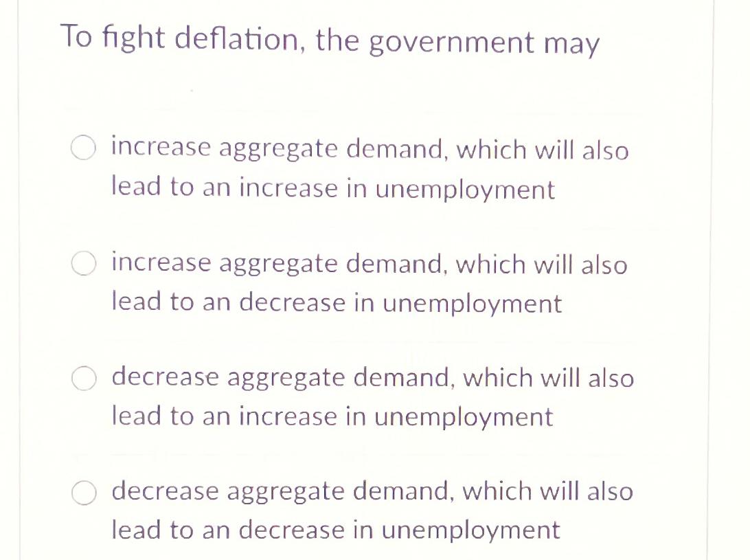 Solved To fight deflation, the government mayincrease | Chegg.com