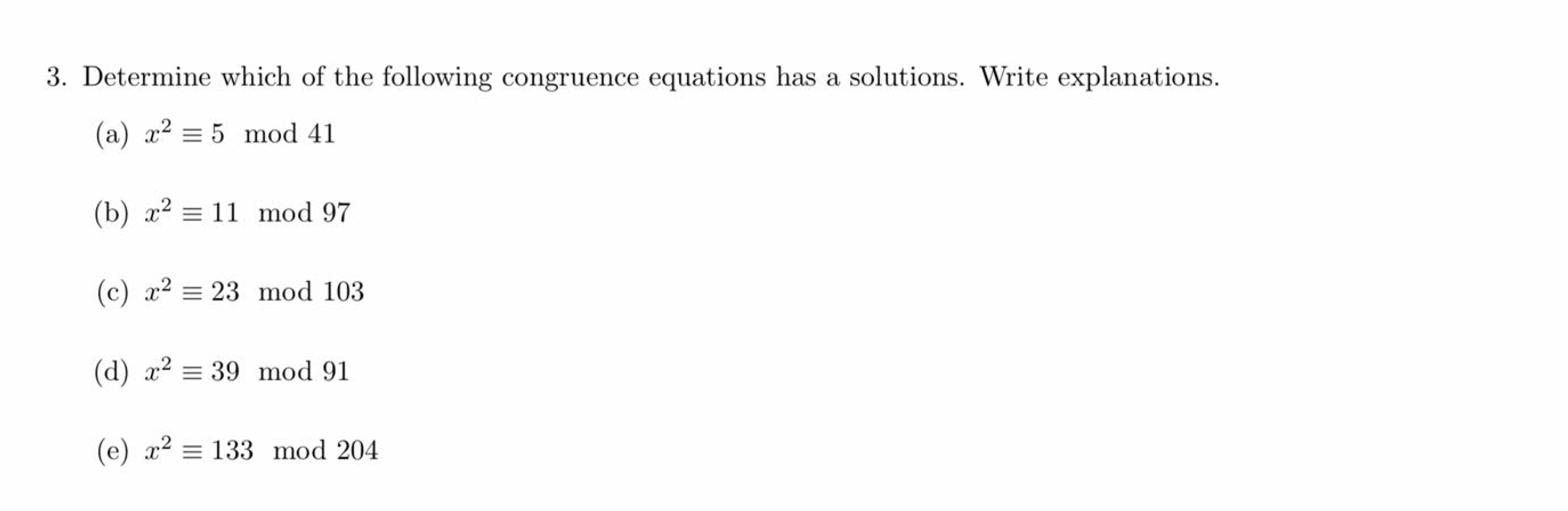 Solved Determine which of the following congruence equations | Chegg.com