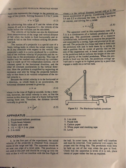The Ballistic Pendulum. Projectile Motion 5 The | Chegg.com