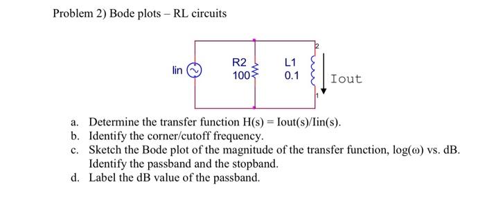 Solved Problem 2) Bode plots - RL circuits lin R2 100 L1 0.1 | Chegg.com