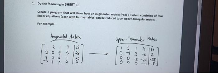 Solved 1. Do the following in SHEET 1: Create a program that | Chegg.com