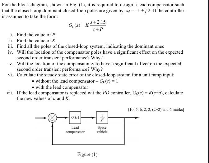 Solved For the block diagram, shown in Fig. (1), it is | Chegg.com