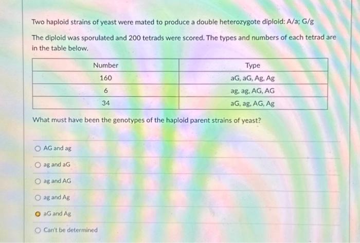 Solved Two haploid strains of yeast were mated to produce a | Chegg.com